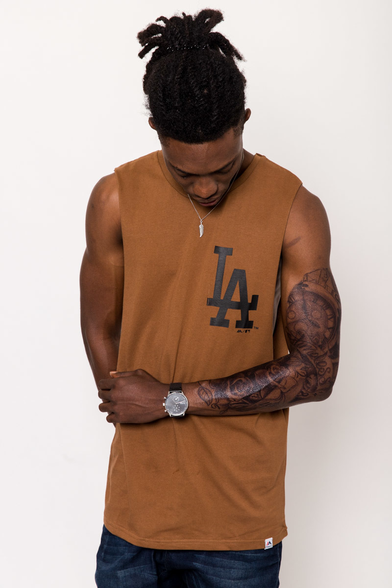 LOS ANGELES DODGERS ENGLEWOOD MUSCLE T-SHIRT- MENS BROWN | Stateside Sports