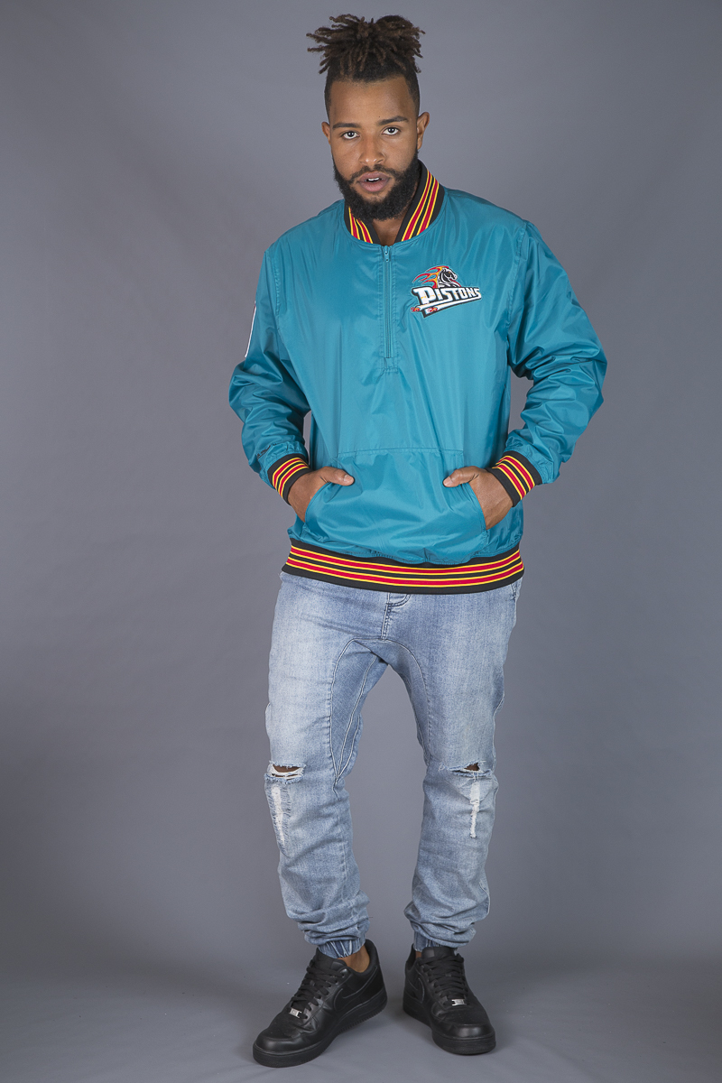 DETROIT PISTONS 1/4 ZIP NYLON PULLOVER - TEAL MENS | Stateside Sports