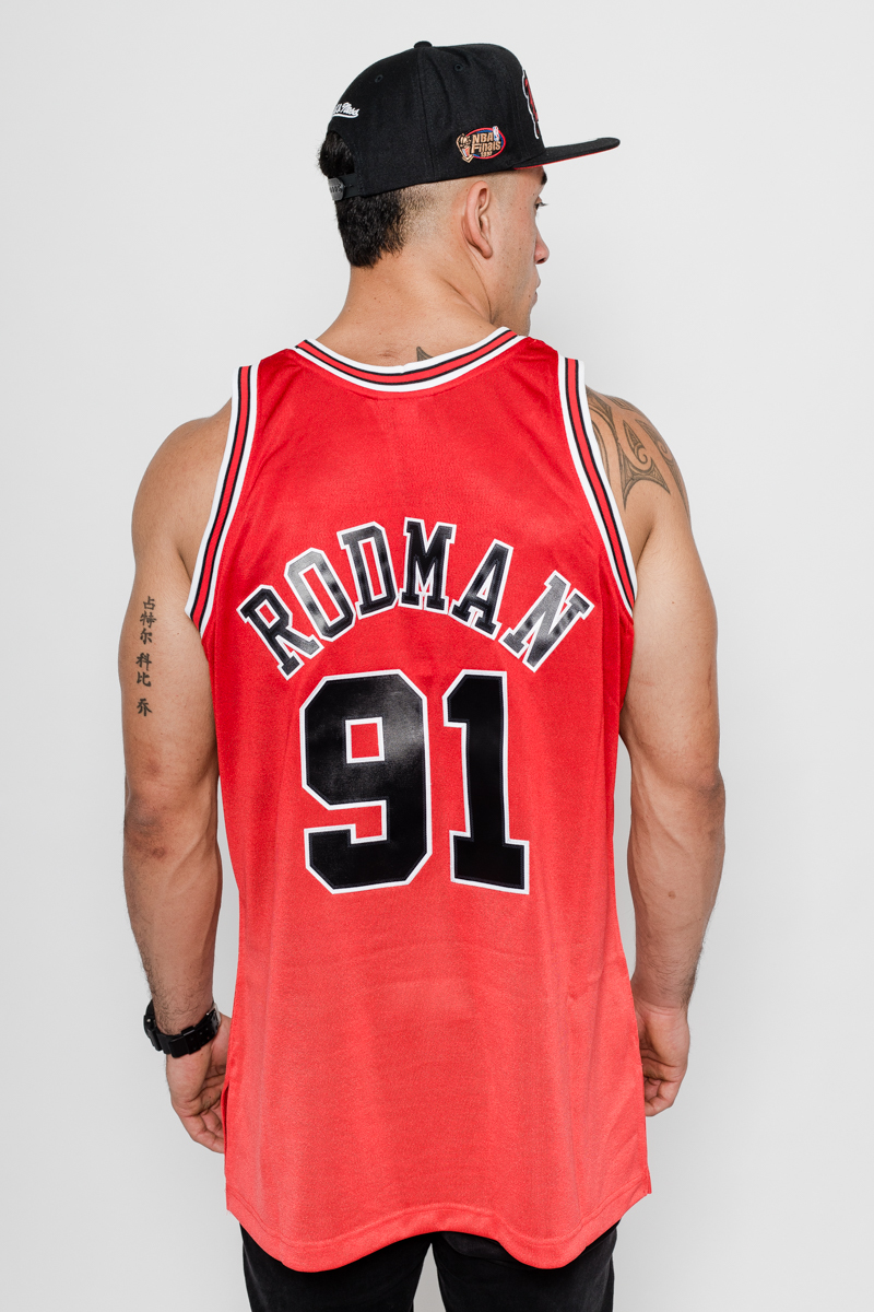 Dennis Rodman Old English Faded Swingman Jersey- Mens Red | Stateside ...