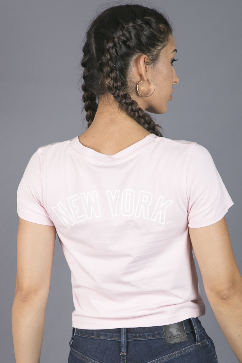 NEW YORK YANKEES GYPSA CROPPED TEE - PINK/WHT WOMENS | Stateside Sports