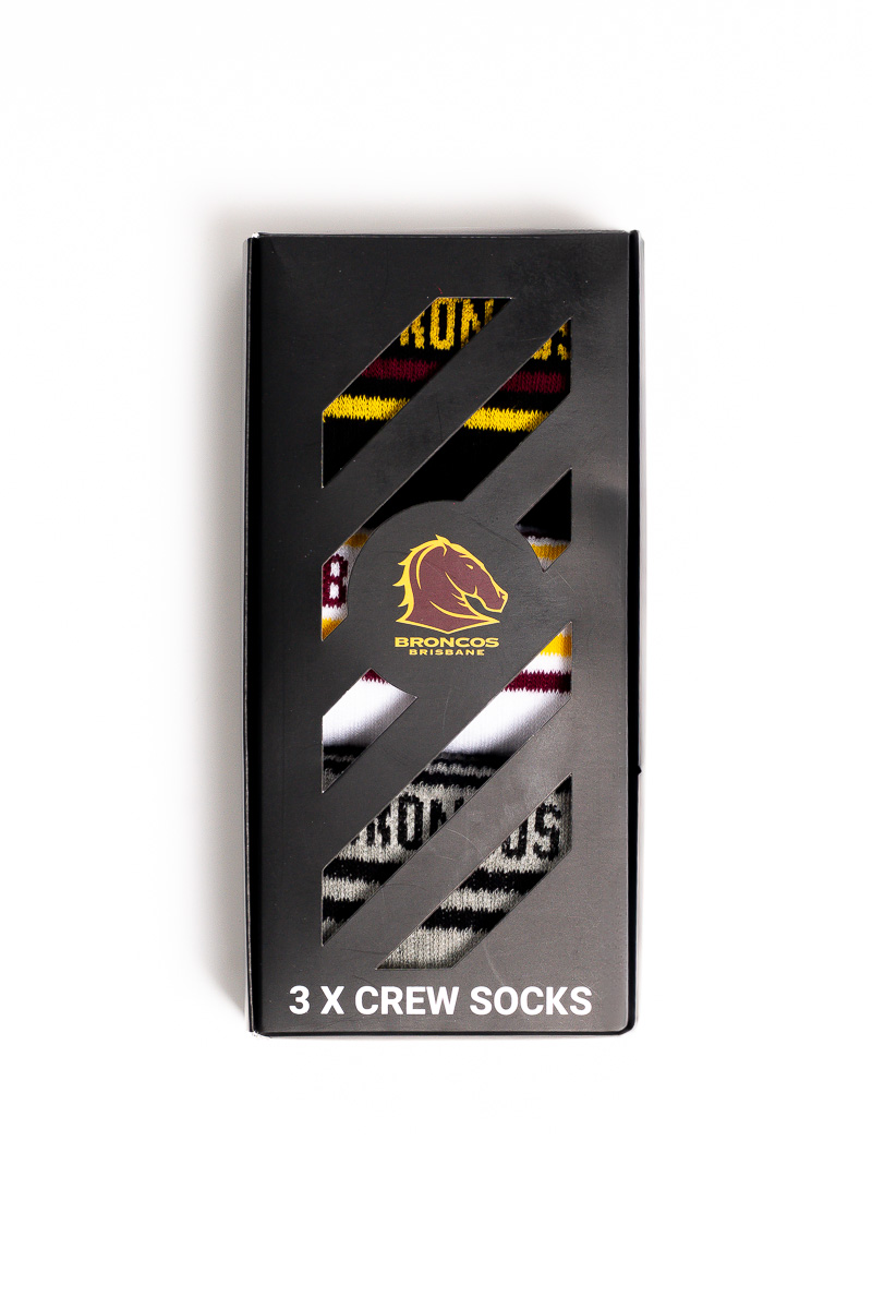 Brisbane Broncos NRL Crew Socks 3pk | Stateside Sports